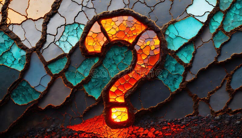 A Stained Glass Design Featuring a Lava Question Mark on a Cracked Lava ...