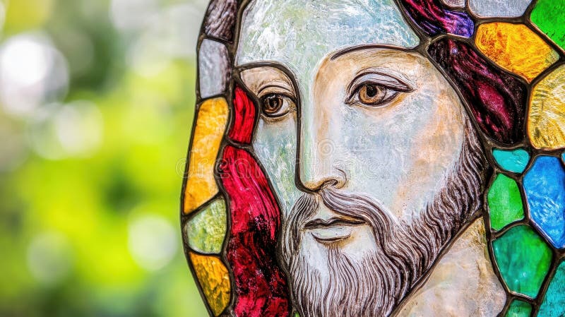Stained Glass Divinity: a Close-Up of Jesus in Vibrant Light and Color ...