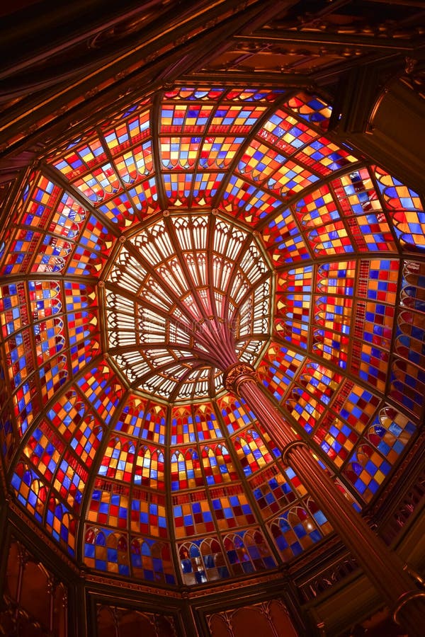 Stained Glass Dome and Column in 19th Century Castle Stock Image ...