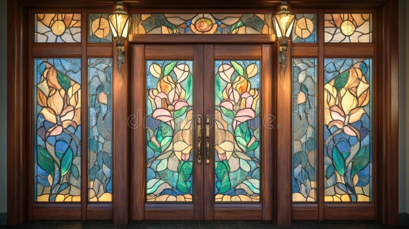 Stained Glass Door with Detailed Pattern Stock Image - Image of mosaic ...