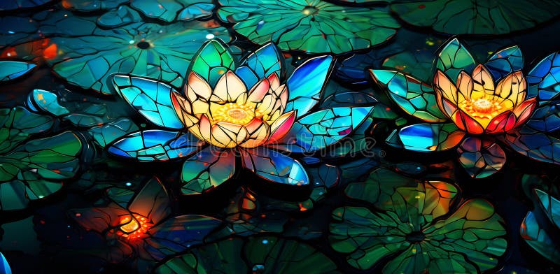 Stained Glass Flowers Floating on Water Stock Photo - Image of design ...