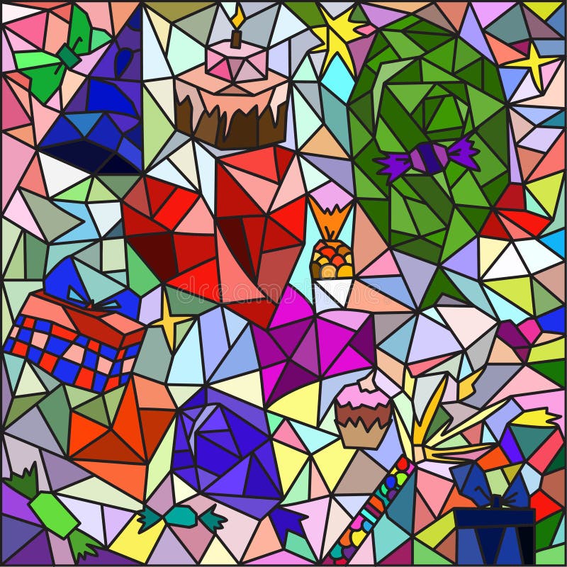 Stained Glass on a Holiday Theme. Stock Vector - Illustration of ...