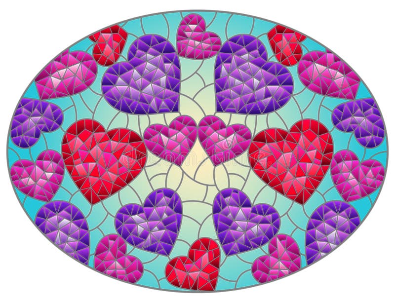 Stained Glass Illustration With Abstract Background With Hearts On Blue