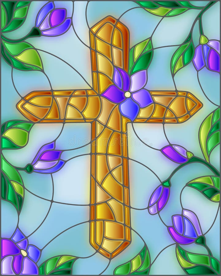 Golden Cross Stained Glass Window Stock Illustration Illustration Of