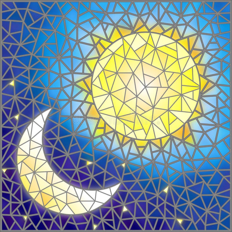 Stained Glass Illustration , Abstract Sun and Moon in the Sky Stock ...