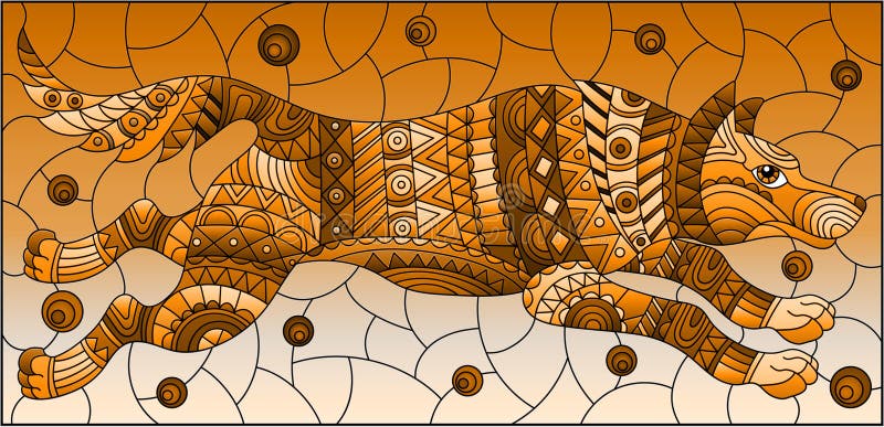 A Stained Glass Illustration with Abstract WolfÐ± Rectangular Image ...