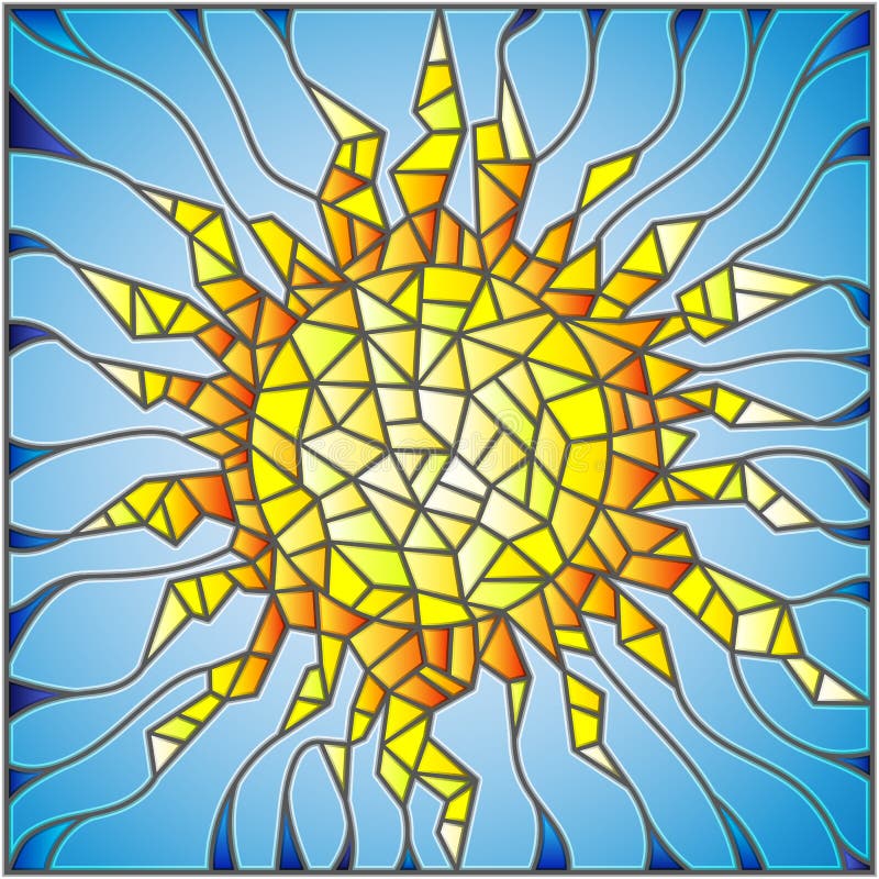 Stained Glass Illustration with Crack Abstract Sun Stock Vector ...
