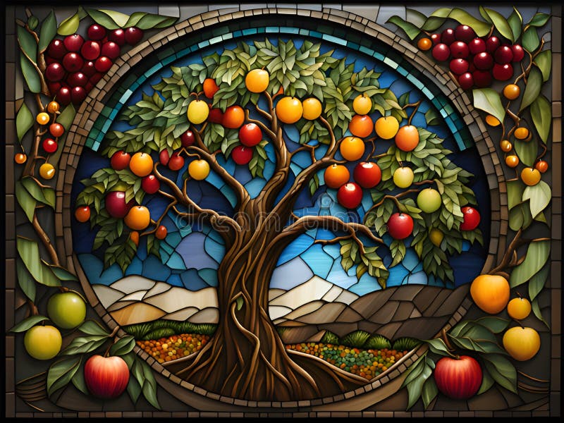 Stained Glass with the Image of Apple Tree Stock Illustration ...