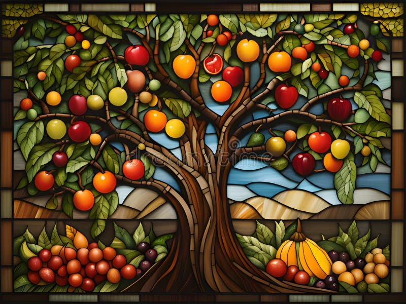 Stained Glass with the Image of Apple Tree Stock Illustration ...