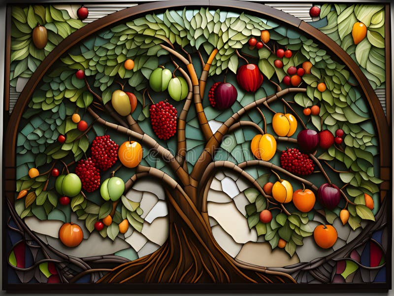 Stained Glass with the Image of Apple Tree Stock Illustration ...