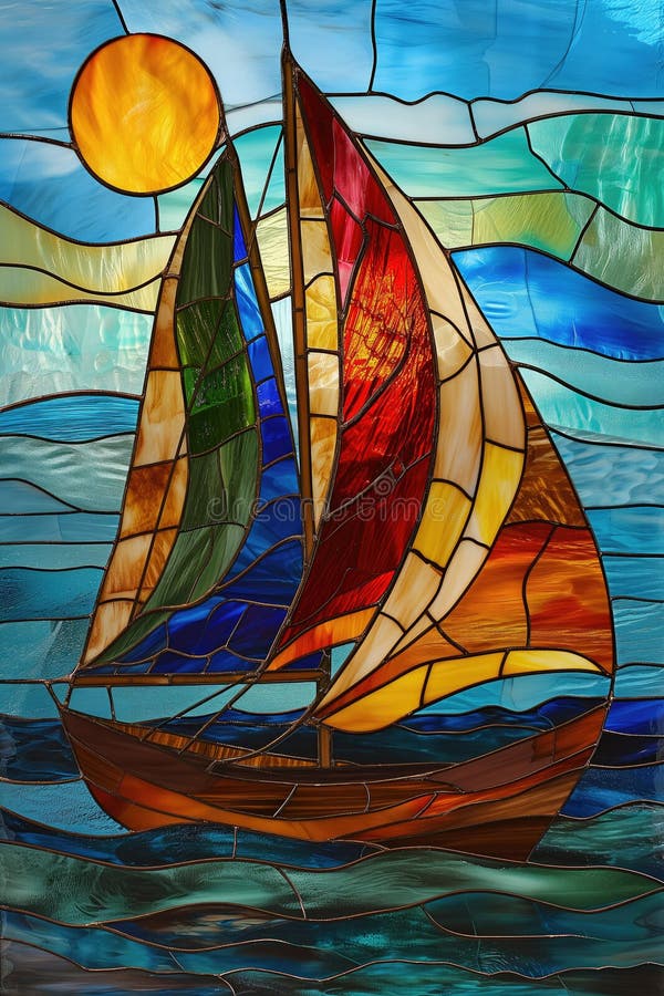 Stained Glass Image of Sailing Boat. Stock Photo - Image of voyage ...