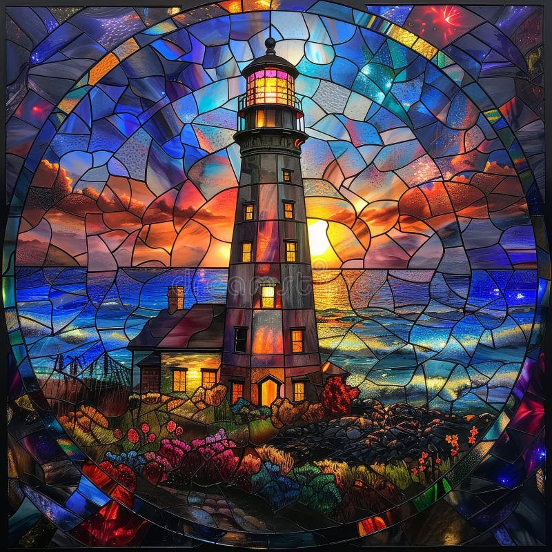 A Stained Glass Lighthouse Masterpiece Stock Illustration ...