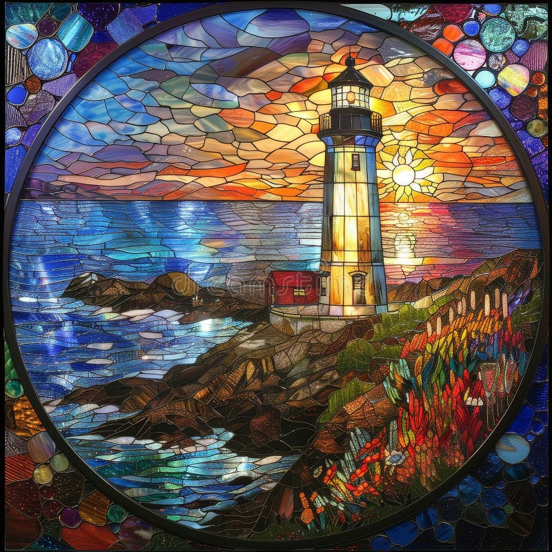A Stained Glass Lighthouse Masterpiece Stock Illustration ...