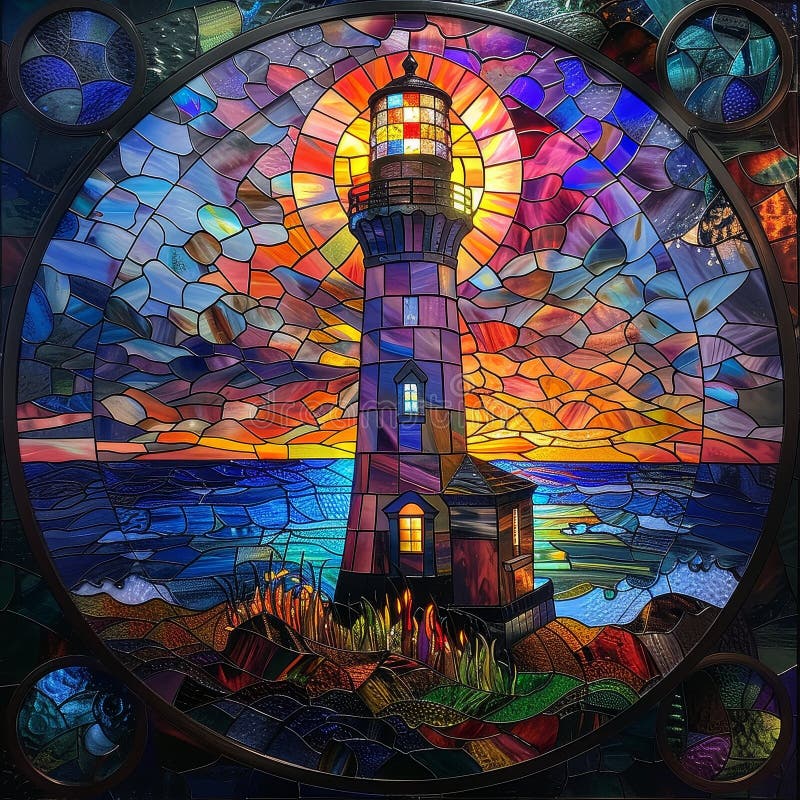 A Stained Glass Lighthouse Masterpiece Stock Illustration ...