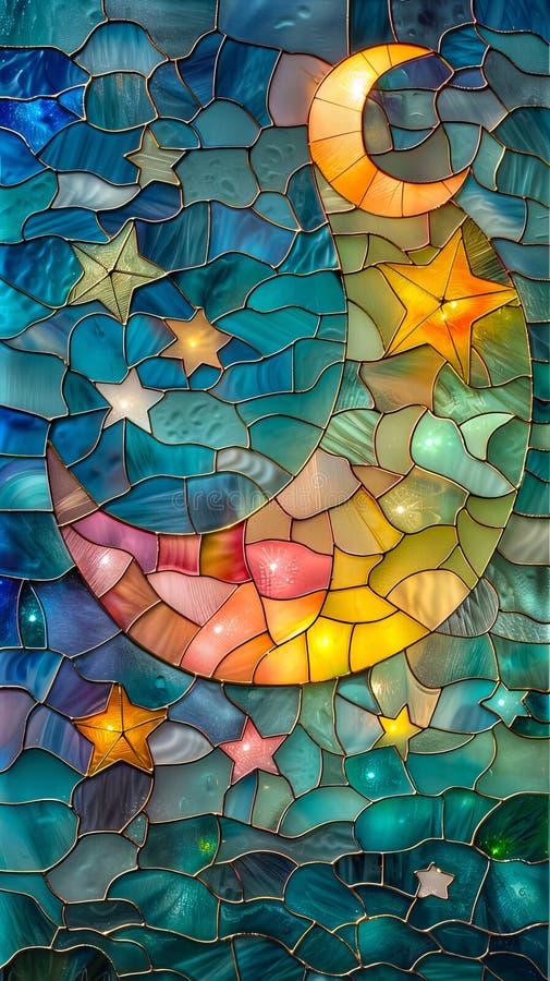 A Stained Glass Moon and Stars Stock Photo - Image of stained, stain ...