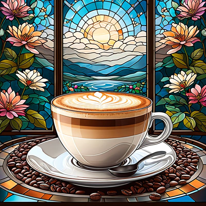 Stained Glass of Morning Coffee Stock Illustration - Illustration of ...