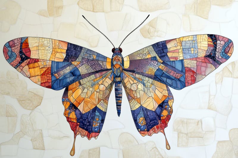 Stained Glass Mosaic Butterfly with Vibrant Geometric Patterns Stock ...