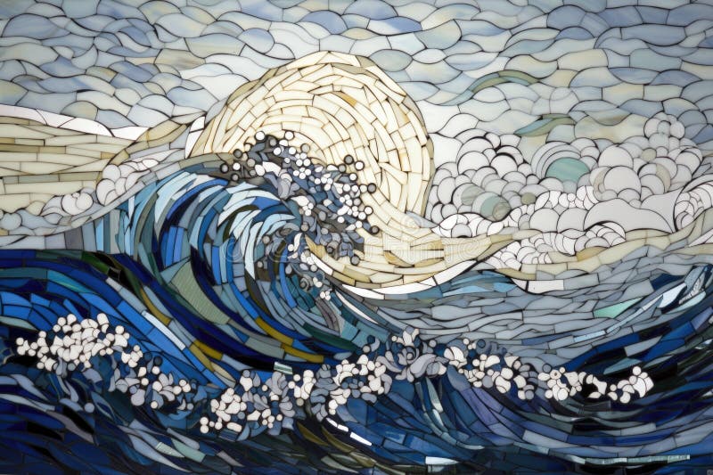 Stained Glass Mosaic of a Seascape with Waves and Clouds Stock Photo ...