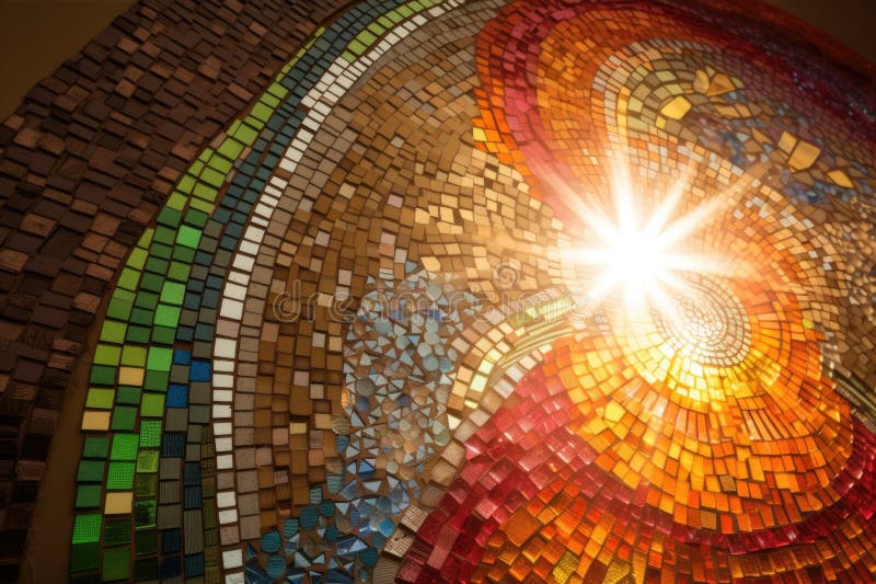 Stained Glass Mosaic with Sun Shining through, Casting Rainbow-colored ...