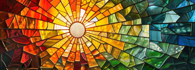 Stained Glass Mosaic Vibrant Sunburst Pattern Stock Photos - Free ...