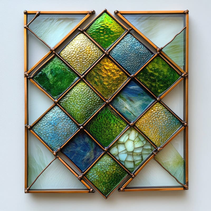 Modern Stained Glass Window Displaying Geometric Green Pattern Stock Illustration - Illustration ...