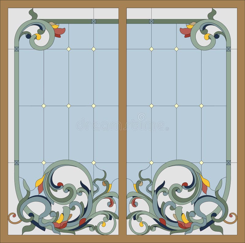 Stained-glass Panel in a Rectangular Frame. Decorative Design of the ...