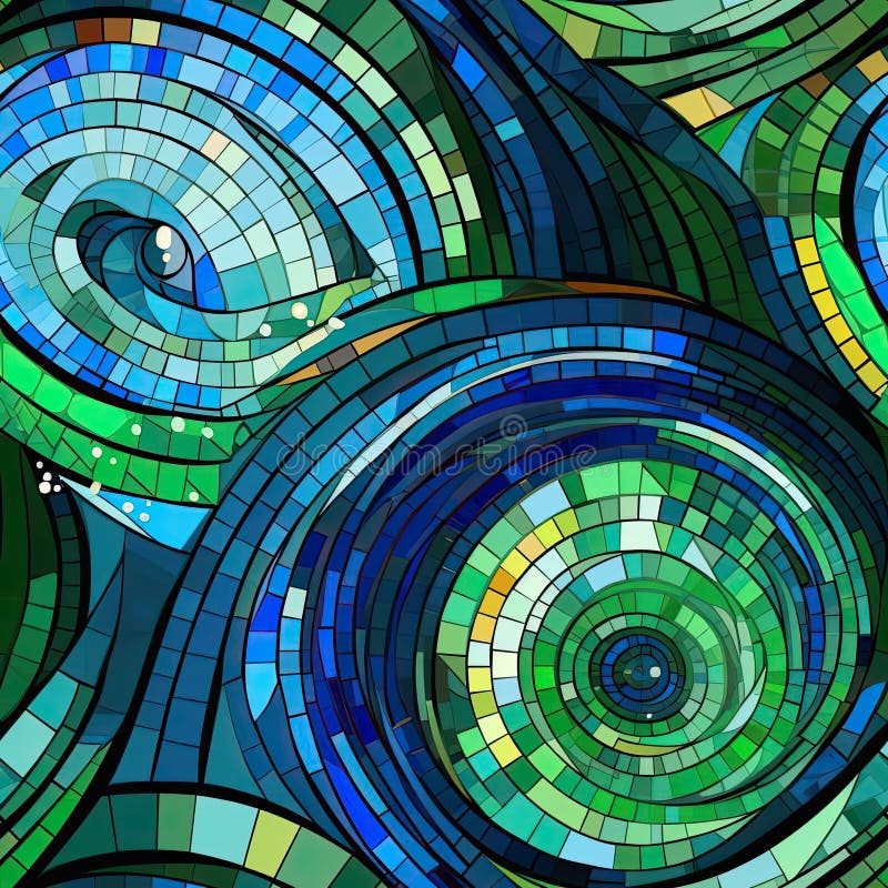Stained Glass Pattern with Blue Spirals and Waves (tiled) Stock ...