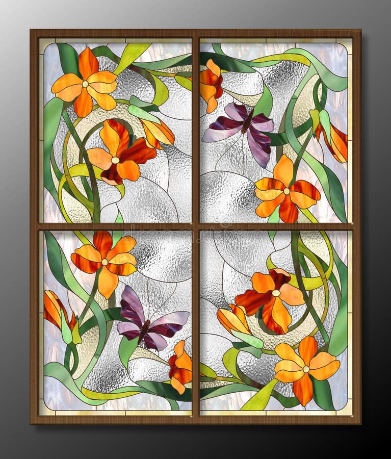 Floral Stained-glass Pattern Stock Vector - Illustration of backdrop ...