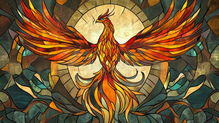 Stained Glass Phoenix Illustration Stock Illustration - Illustration of ...