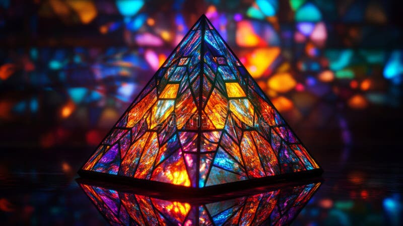 Stained Glass Pyramid with Vibrant Reflections, Artistic Abstract ...