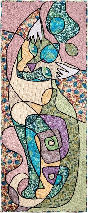 Stained Glass Quilt with the Image of a Cat Stock Photo - Image of ...