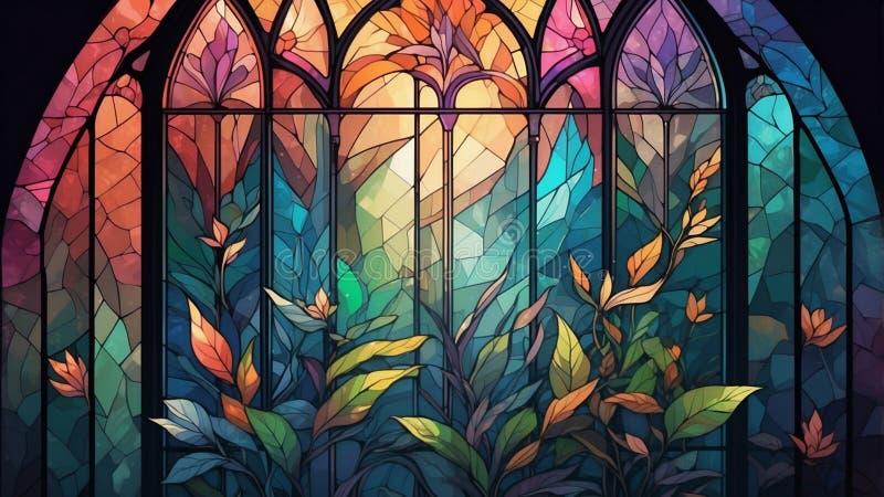Stained Glass Scene with Light Path. AI Generated Stock Illustration ...