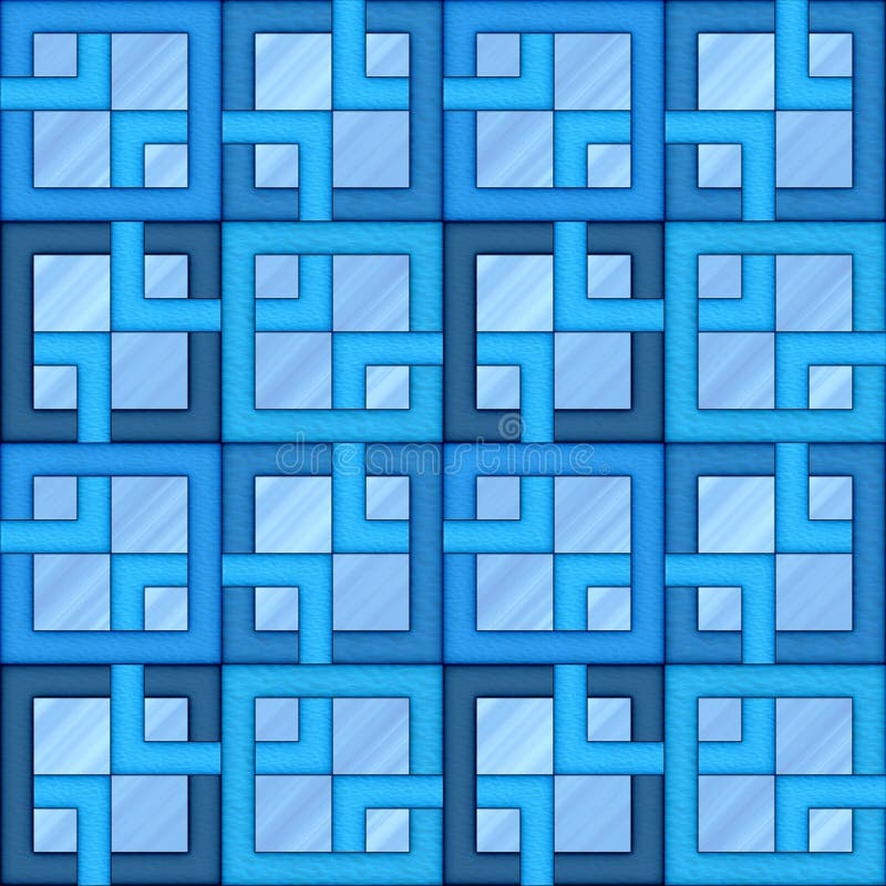 Stained Glass Seamless Pattern with Blue Squares Stock Illustration ...
