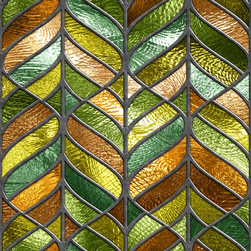 Stained Glass Seamless Texture with Leaf Pattern for Window, Colored ...