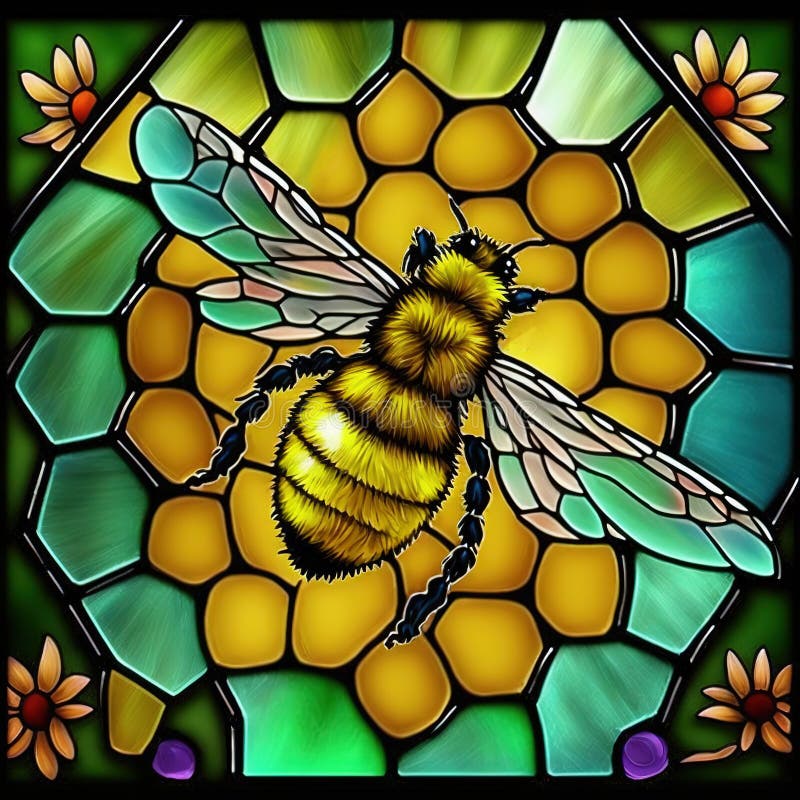 Stained Glass Window with Bee. Generative AI Stock Illustration ...