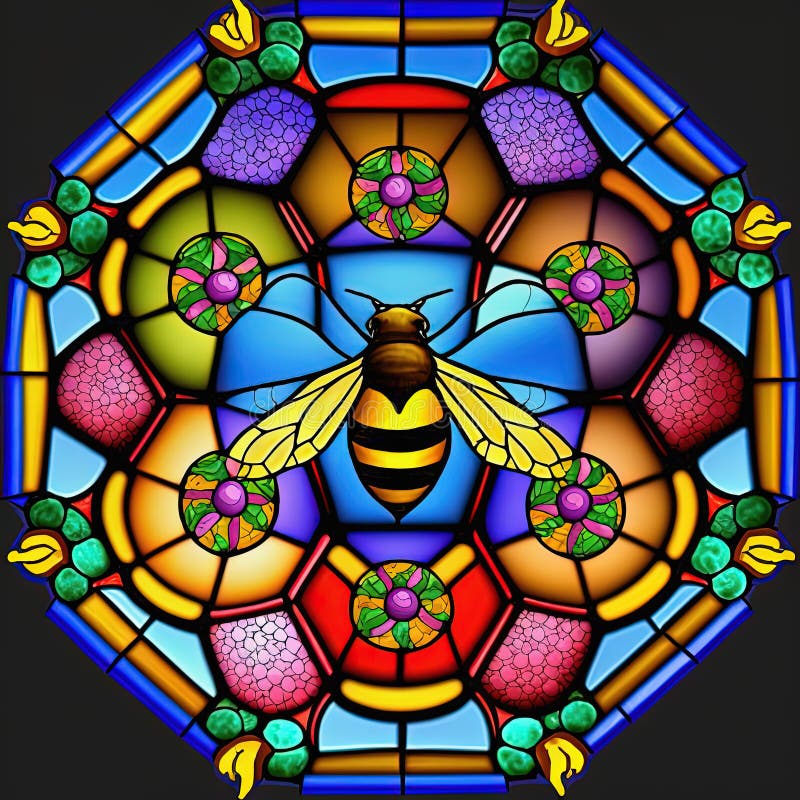 Stained Glass Window with Bee. Generative AI Stock Illustration ...