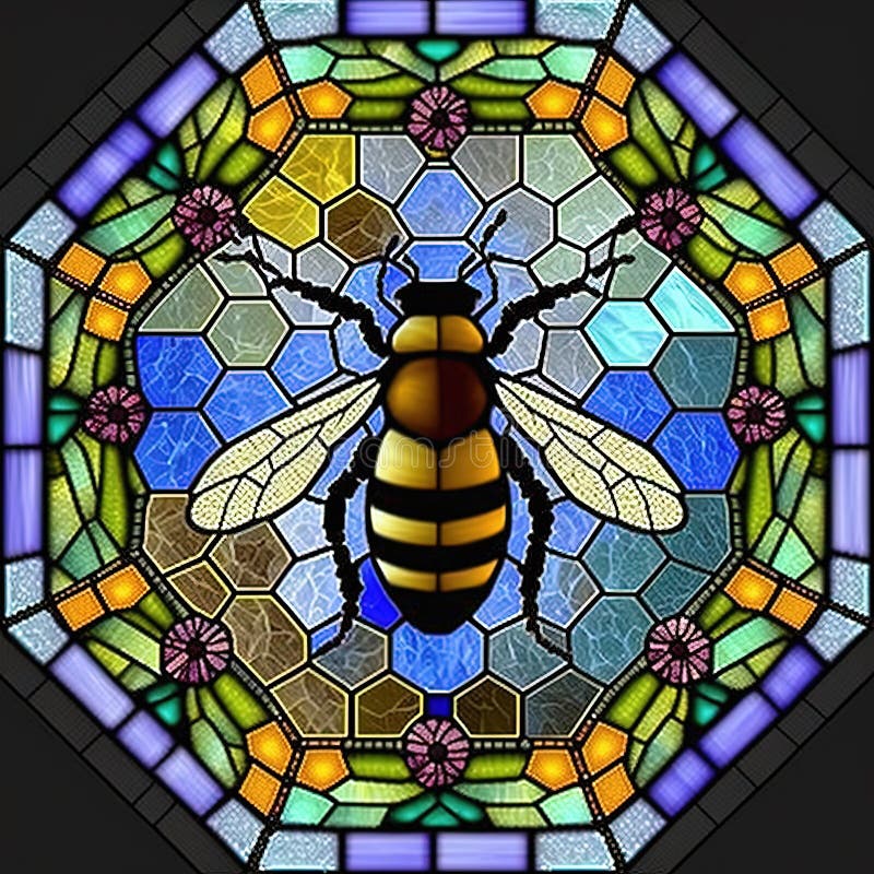 Stained Glass Window with Bee. Generative AI Stock Illustration ...