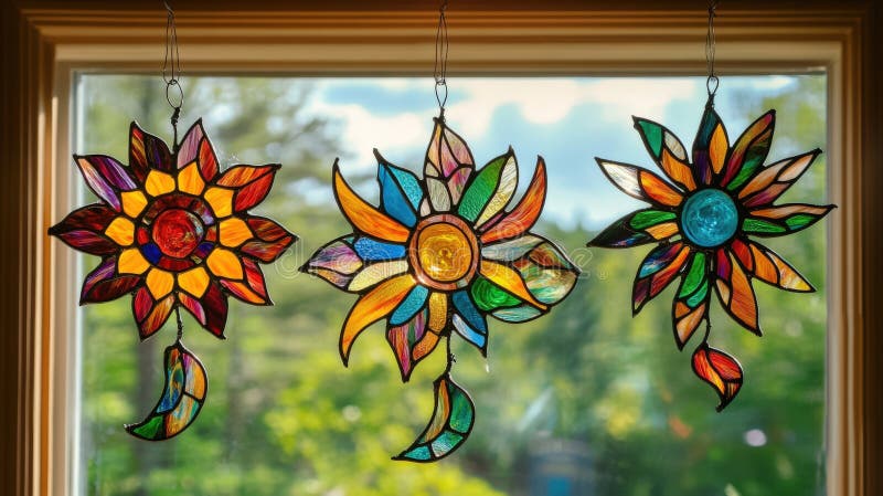Stained Glass Sun Catcher in a Window Stock Photo - Image of color ...
