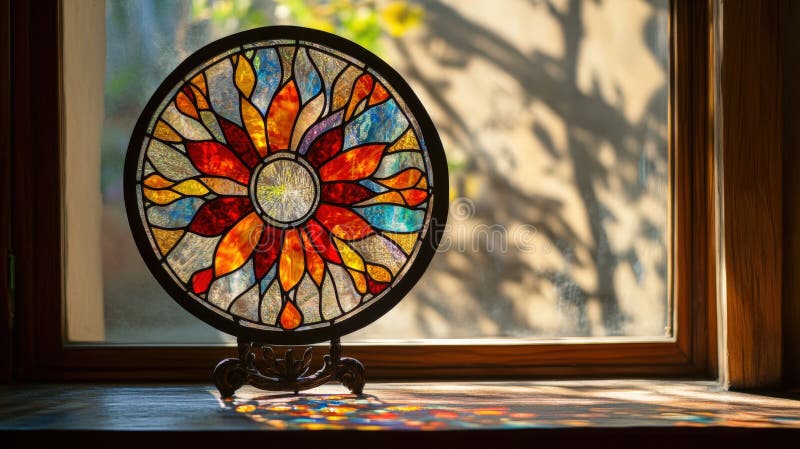 Stained Glass Sun Catcher in a Window Stock Image - Image of lamp ...