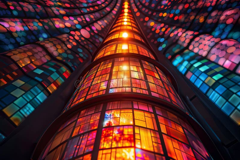Stained Glass Tower: Towering Structure with Vibrant Windows ...
