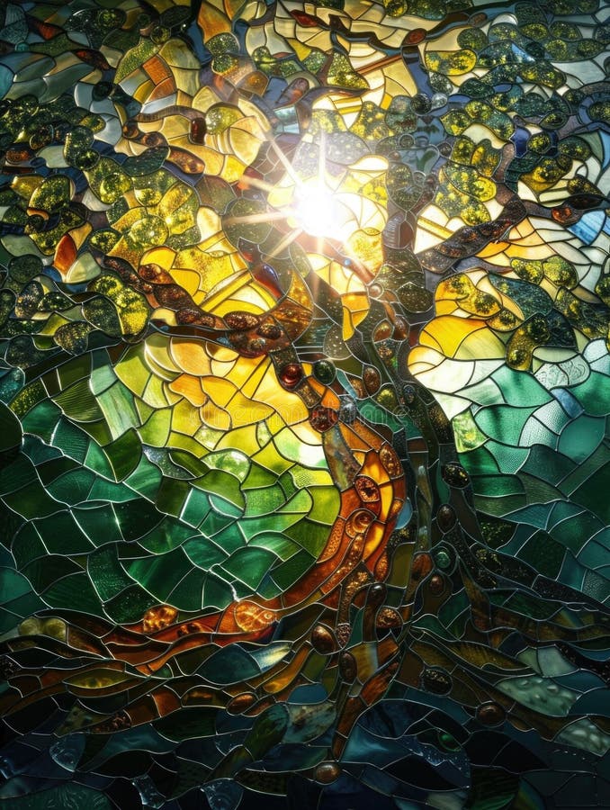Stained Glass Tree with Sunlight Stock Photo - Image of botanical ...