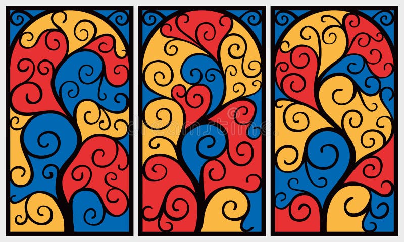 Stained Glass Triptych Floral Decor. Floral Decor Stock Vector ...