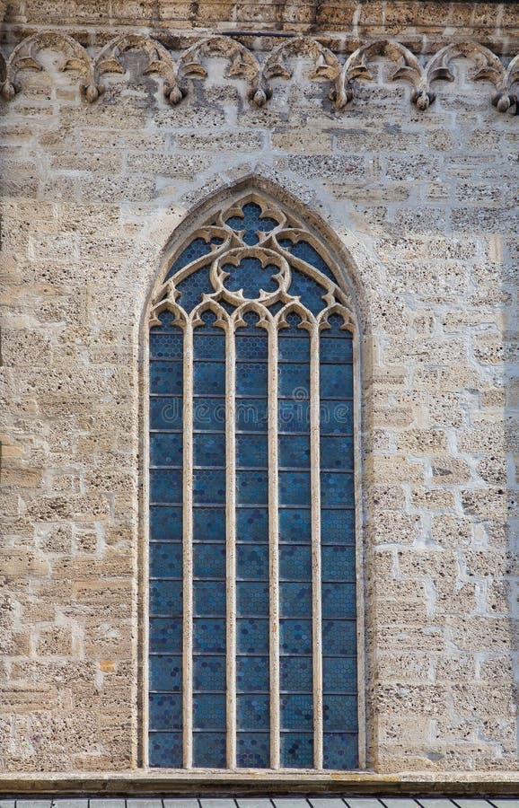 Stained Glass Window on Ancient Stone Wall Stock Image - Image of stone ...