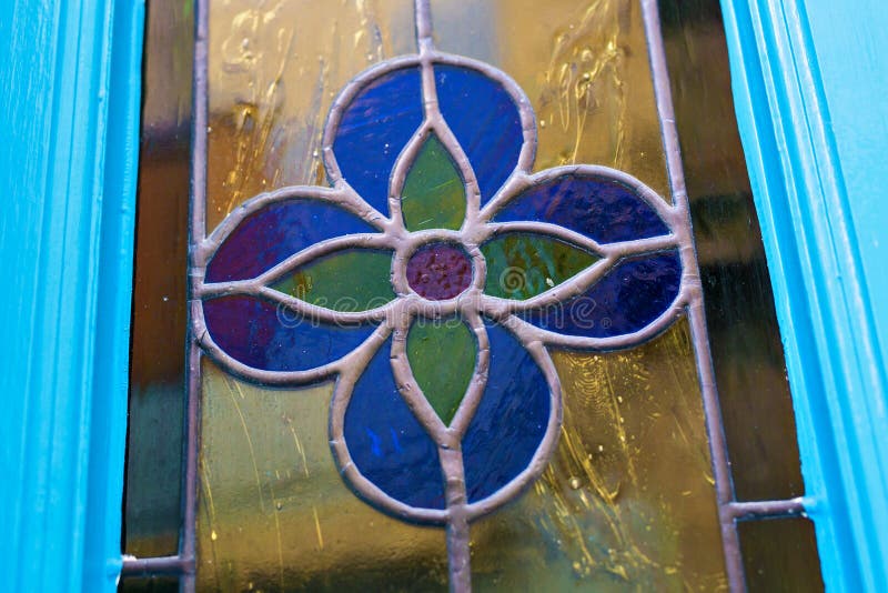 Stained-glass Window of Blue Flower Stock Image - Image of artwork ...