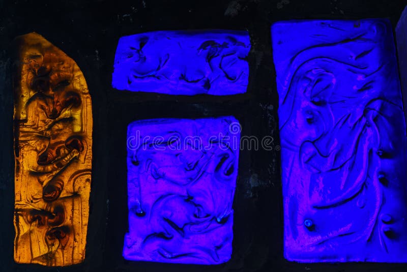 Stained Glass Window with Blue Pattern Stock Photo - Image of ...