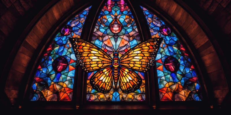 A Stained Glass Window with a Butterfly on it. Generative AI Image ...