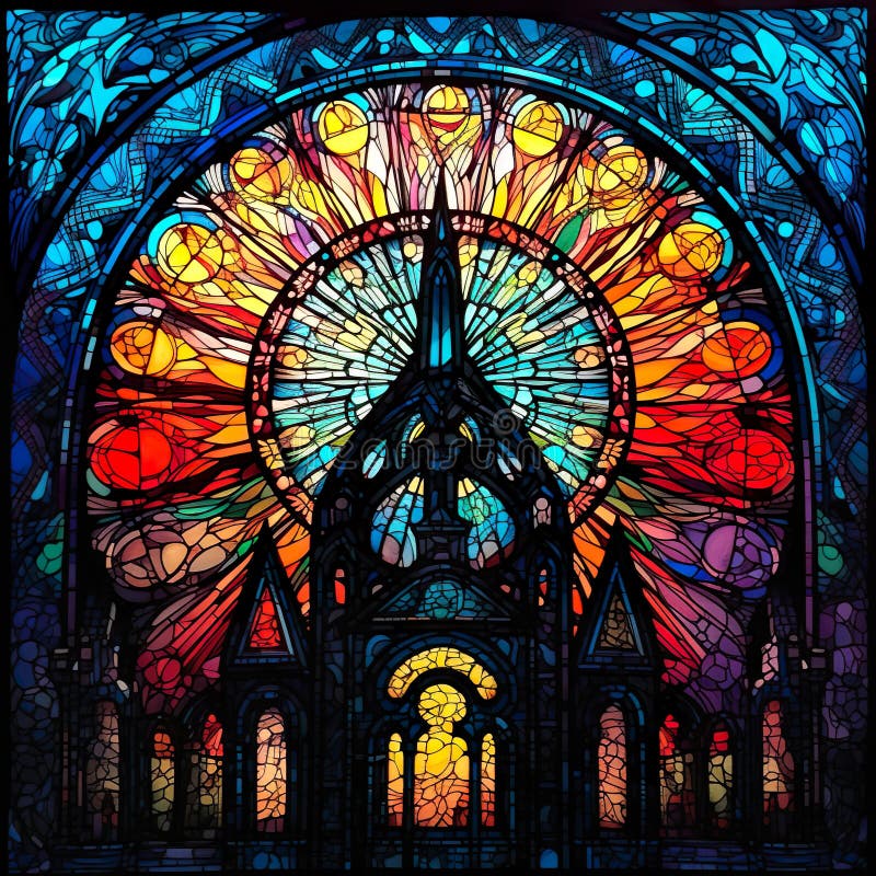 Stained Glass Window in a Church with Detailed Patterns. AI-generated ...