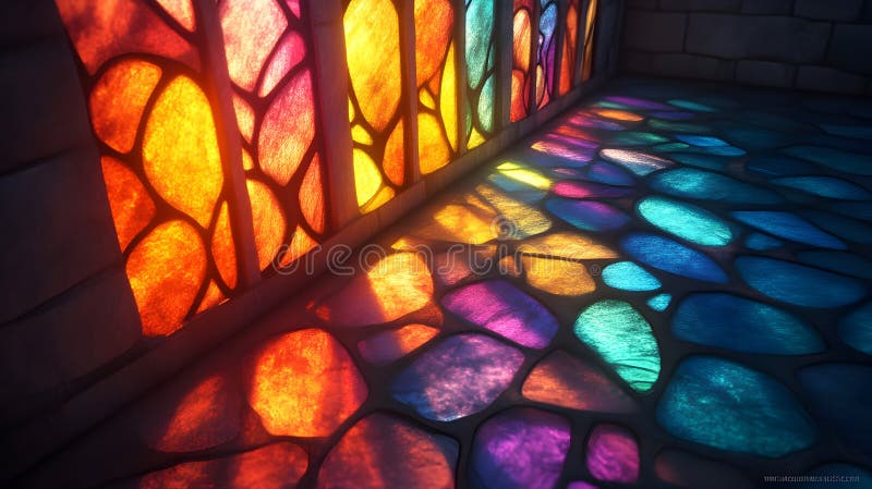Stained Glass Window with Colored Light Reflections Stock Illustration ...