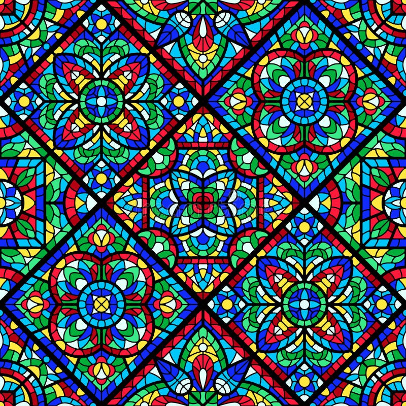 Stained-glass Window with Colored Piece. Decorative Mosaic Tile Pattern ...