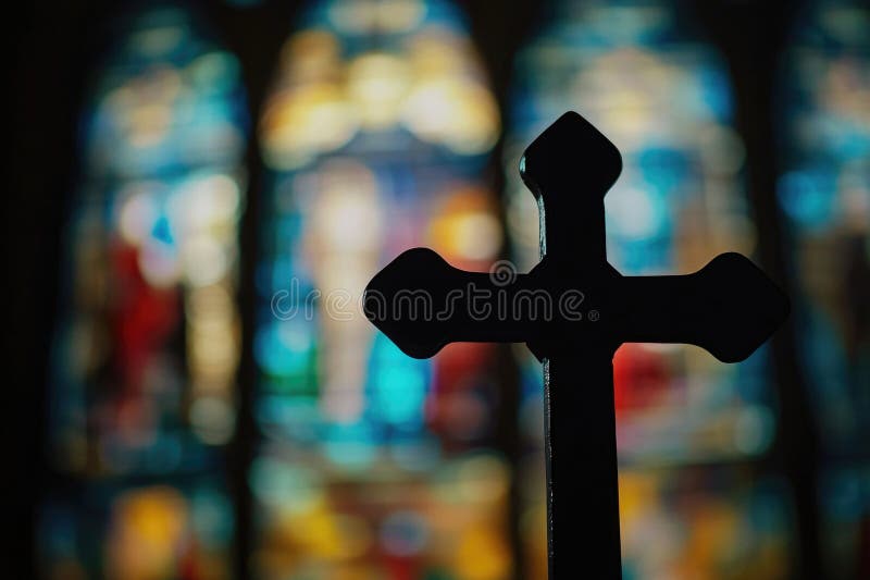Stained Glass Window Cross stock image. Image of devotional - 377261869